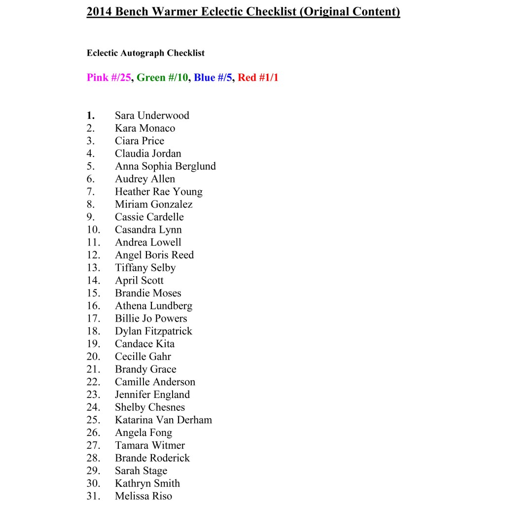 2014-Bench-Warmer-Eclectic-Checklist-1-resize - Bench Warmer